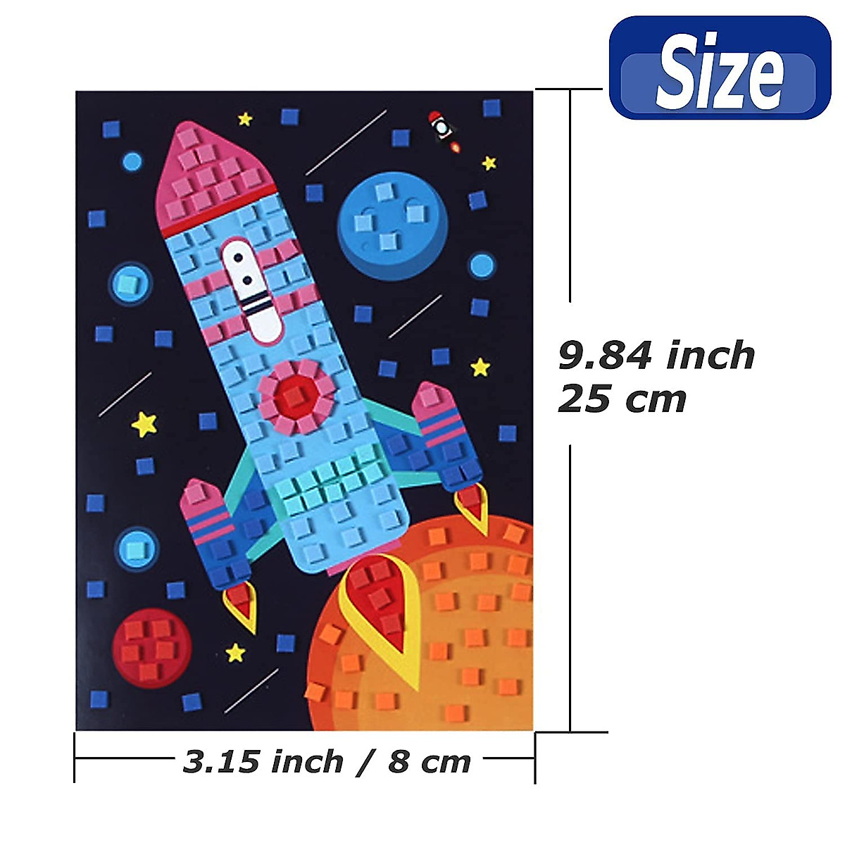 LZHZH Mosaic Sticker Art Sticky DIY Handmade Art Kits for Kids-Sunflower, Butterfly, Sailboat, Woodpecker, Hot air Balloon, Airplane Astronaut, Rocket, Spaceship, Alien, Space Station, Robot (12PCS)