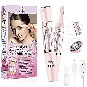 VG VOGCREST Eyebrow Trimmer & Facial Hair Removal for Women, 2 in 1, Rechargeable Painless Eyebrow Lips Body Face Razors