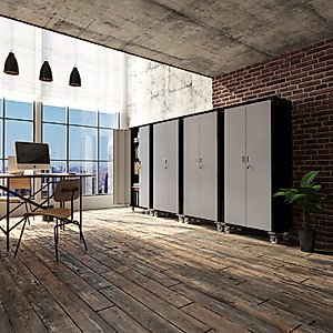 Bonnlo 72" Tall Sliver&Black Garage Storage Cabinets with Locking Doors and 4 Adjustable Shelves, Metal Storage Cabinets with Wheels for Garage, Office, Kitchen, Laundry&Utility Room, 32W x 16D x 72H