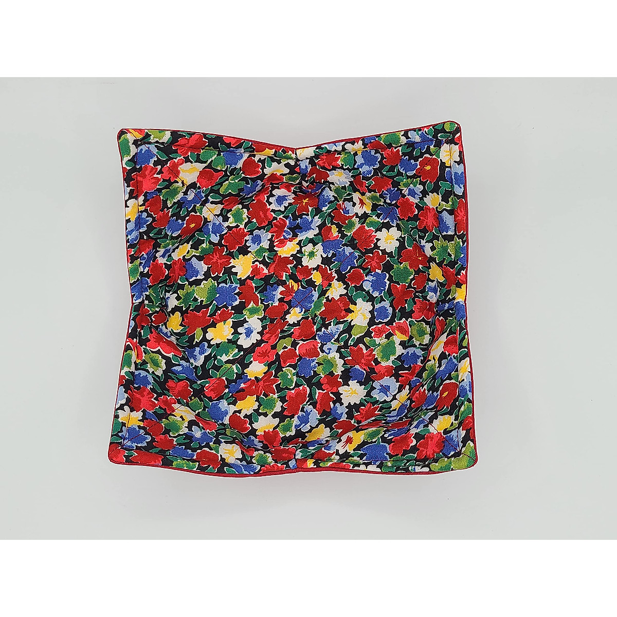 Red White Blue Roses Microwave Cozy Ditzy Floral Reversible Microwaveable Soup Holder Summer Potholder Flower Bowl Buddy Handmade Housewarming Hostess Gifts Under 10