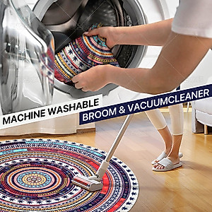 Round Washable Rug,4ft Washable Round Rug Round Entryway Rug Non-Slip Soft Washable Rug Round Circle Pile Rug for Dining Room Table(4'x4',Multicolor)