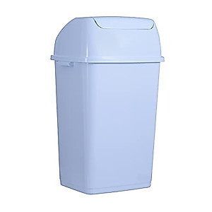 Large Plastic Trash Can with Swing Top Lid, 13 Gallon White Waste Bin for Kitchen, Garage, Indoor/ Outdoor Trash Can