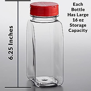 Skyway Supreme Large 16 OZ Clear Plastic Spice Bottles Seasoning Containers Jars - Set of 2 - Flap Cap with Pour and Sifter Spice Shaker - Durable Refillable Perfect For Herbs Spices Rubs - BPA Free