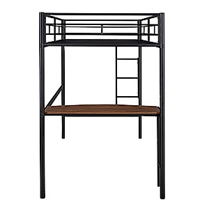 RORIGAT Twin Metal Loft Bed with Desk, Ladder and Guardrails, Loft Bed for Kids Teens Adults,Black