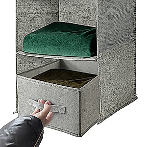 Rumia Hanging Closet Organizer and Storage,Detachable 6-Layer Handing Shelves with 3 Drawers,2x3 Layer Closet Shelves with 4 Side Pockets for Wardrobe,Nursery,Baby Clothes Organization and Storage