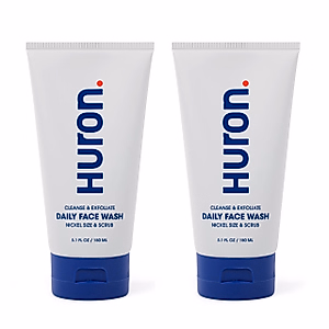 Huron Men’s Face Wash - Daily Deep Facial Cleanser & Mild Exfoliator - Cleans, Conditions, & Hydrates Skin - Subtle Energizing Scent - Vegan, Sulfate-Free - 5.1 Oz (2 Pack)
