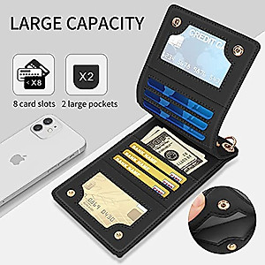 FYY Small Leather Phone Purse Crossbody for Women - Black Cell Phone Purse Wallet with Card Slots and Zipper Pocket for iPhone 14 13 12 11 XS Max Galaxy S23