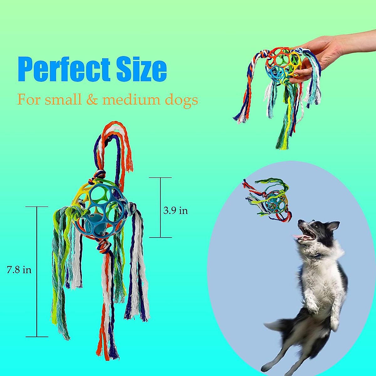 DogieLyn Dog Rope Toys with Squeaky Ball,Durable Bell Balls on Rope, 6 Colorful Strap Tug of War Dog Toy,Interactive Pet Indoor Outdoor Fetch Training Chew Toy for Small Medium Dogs