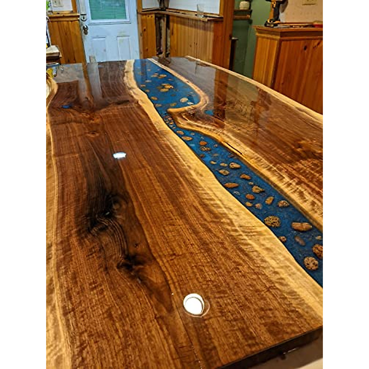Black Walnut blue epoxy River Dining Table,Top 7' 6" Long by 40" to 44 Wide