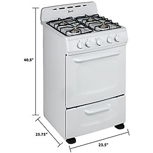 Avanti GRO24P0W Gas Range Oven Compact Freestanding Design, 2.6-Cu.Ft. Capacity 4 Sealed Burners with Electronic Ignition, Includes Broiler Storage Drawer and Accessories, 24-Inch, White