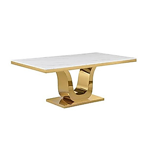 Best Quality Furniture D13-DT Dining Table, White/Gold