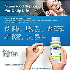 Power By Naturals USDA Organic Sea Moss Plus Bladderwrack and Burdock Root Capsules for Gut Health, Immune Support & Thyroid Supplement (Pure, No Fillers, Wildcrafted Irish SeaMoss Pills) 60Ct.