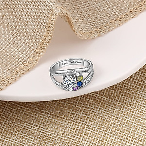 Gemsbe Custom Moon Statement Grandma Ring Personalized Promise Rings for Her Engraved Names Anniversary Ring for Women (3 stones)