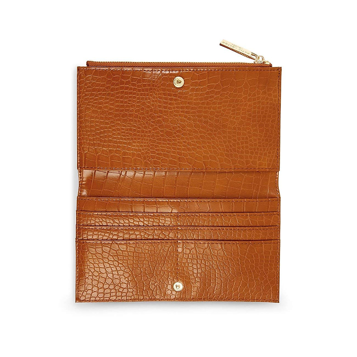 KATIE LOXTON Faux Crocodile Womens Small Vegan Leather Fold-out Purse Wallet Cognac