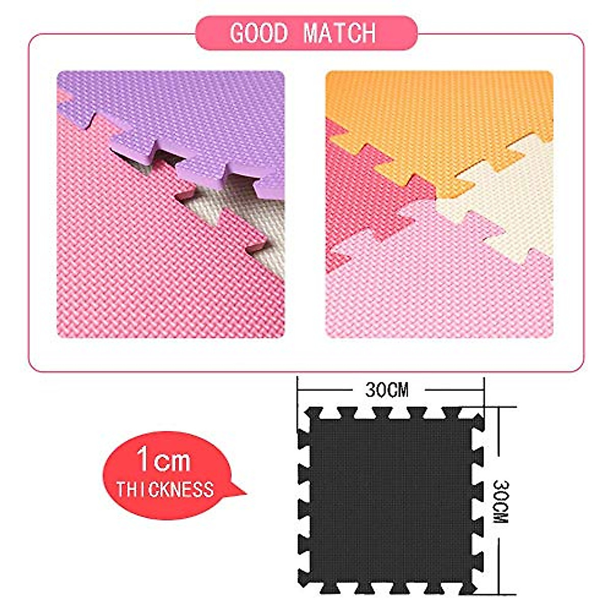 YIMINYUER® 18 Tiles (30cm×30cm×1cm Each Tile) Baby Soft Puzzle Play Mats, Kids Thick EVA Foam Floor, Toddlers & Children's Soft Interlocking Mat R01G301018