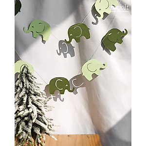 Green Baby Shower Garland Elephant Banner Elephant Theme Party Decoration Birthday Supplies Baby Nursery Classroom Decorations Gender Reveal Decoration 10Feet 17pcs