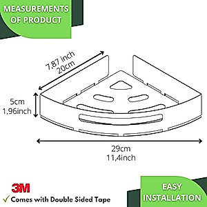METALCROMO 1-Pack Shower Shelve for Tile Walls, No Drilling Required Stainless Steel Corner Shower Caddy for Shampoo Conditioner, Bathroom Organizer No Drilling (White)
