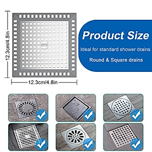 MFTEK Shower Drain Hair Catcher Square Shower Drain Cover, Hair Stopper Drain Strainer Trap for Bathroom Shower, Stainless Steel and Silicone