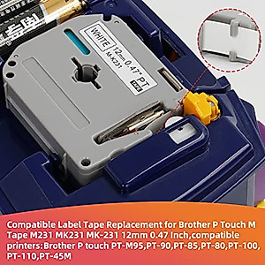Compatible Label Tape Replacement for Brother P-Touch M Tape MK231 Label Maker Tape Refill 12mm 0.47 M-K231,Black on White,4-Pack (4)