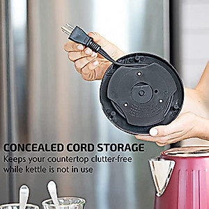 OVENTE Stainless Steel Electric Kettle Hot Water Boiler 1.7 Liters - Powerful 1750W BPA Free with Auto Shut Off & Boil Dry Protection, Portable Instant Hot Water Pot for Coffee & Tea - Maroon KS711M