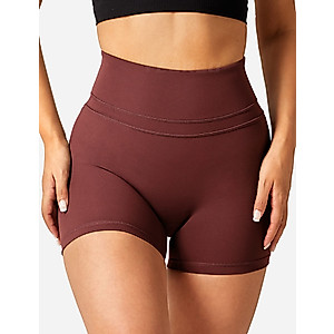 YEOREO Workout Biker Shorts for Women Athletic Scrunch Butt High Waisted Running Gym Shorts Yoga Tummy Control Spandex Burgundy S