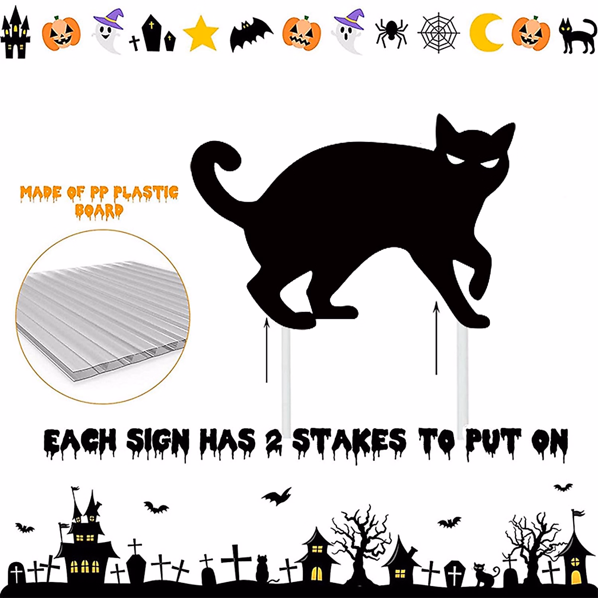6 Pack Halloween Black Cat Yard Sign for Outdoor Decorations with Stakes Glow in the Dark Eyes, Waterproof Cat Silhouette Lawn Decorations for Garden Yard Patio Halloween Decor