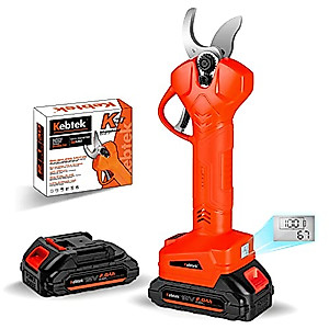 Electric Pruning Shears, Kebtek Professional 18V Cordless Pruner Battery Powered Tree Branch Cutter with 2 Pack 2Ah Lithium Batteries Brushless Motor- 32MM (1.26 Inch)