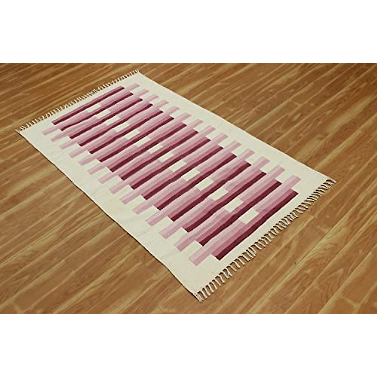 Casavani Hand Block Printed Boho Area Rug Hand Made Striped Tassel Rug Cotton Easy Washable Rugs Floor Carpet for Doormat Entryway Living Room Bedroom Hallway Balcony 10x16 Feet