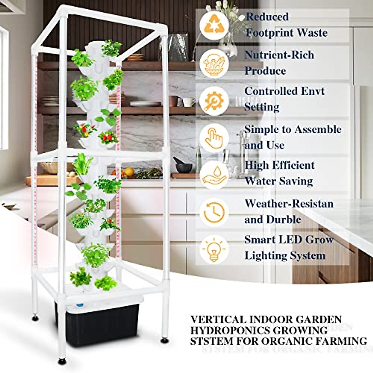 Tower Garden Hydroponics Growing System,Indoor Vertical Garden 2.0 with Double Layer 8 Sections LED Timed Grow Light,5 PCS Nursery Germination Kit Including 2Pcs Smart Plug,Water Level,Pouring Funnel