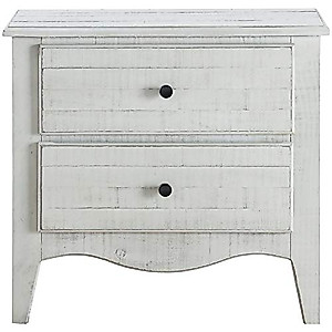 BOWERY HILL Modern 2 Drawer Solid Wood Nightstand in Weathered White Wash