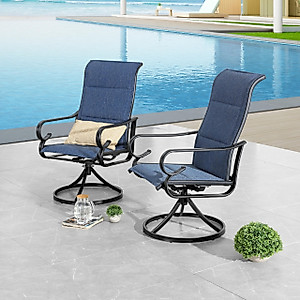 LOKATSE HOME 2 Pieces Outdoor Bistro Furniture Patio Dining Set Metal Swivel Single, 2 Chairs, Blue-2