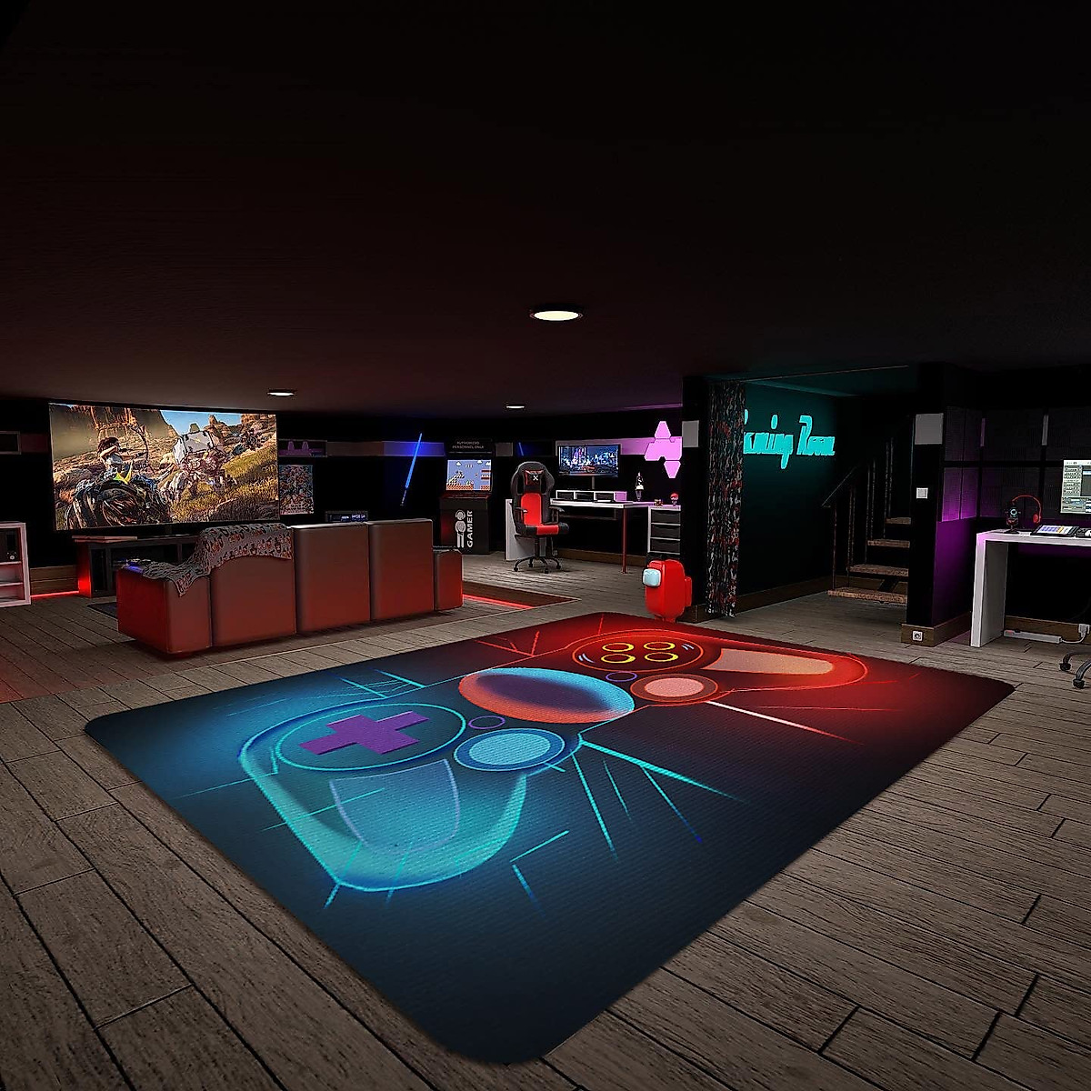 Tveinard Teens Boy Game Rug Gamepad Living Room Carpet Gamer Bedroom Controller Player Home Decor Non-Slip Gaming Carpet 39''*59''