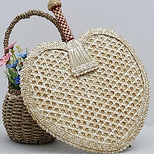 MKYOKO Folding Fan Fan Hand Fans Woven Summer Palm Handmade Rattan Natural Straw Leaf Rocker African Paddle Heart Wheat Weaving Tea Pot (Wood Color 37X29CM)