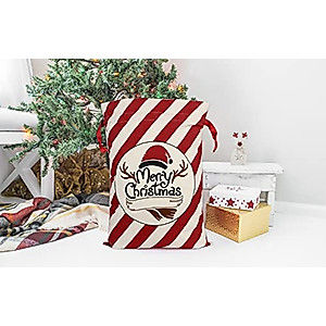 Jolly Jon Large Christmas Bags Santa Sacks - Red Candy Cane Santa Sack - XL Large Reusable Christmas Gift Bag - 17.5 x 24.5 with Drawstring Closure