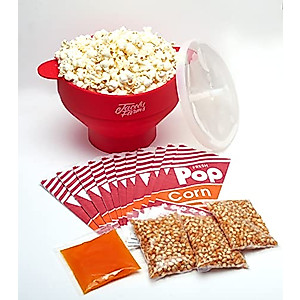 Large Silicone Microwave Popcorn Popper with Collapsible Bowl & Lid [Popcorn & Bags Included] Jacobs Farms Popcorn