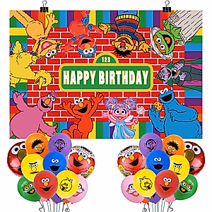 Birthday Party Supplies Cartoon Party Decoration Includes 59 X 39inch Backdorp, Latex Balloon, Foil Balloon, Birthday Street Theme Party Decoration for Kids Birthday Party Favors