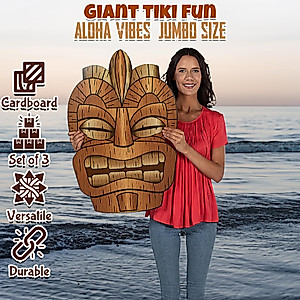 Fun Express Jumbo Tiki Cardboard Cutout - Transform Any Space with Set of 3 Pieces Jumbo Tiki Cutouts - Create Unforgettable Memories and Enjoy Long-Lasting Tropical Fun - Effortless Luau Decor