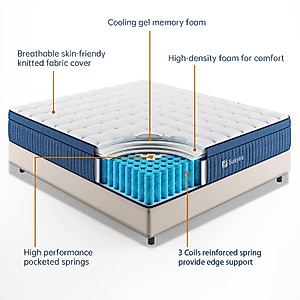 California King Mattress 12 Inch, Cal King Mattress in a Box, Hybrid Mattress, Ultimate Motion Isolation with Memory Foam and Pocket Spring, Strong Edge Support, Medium Firm