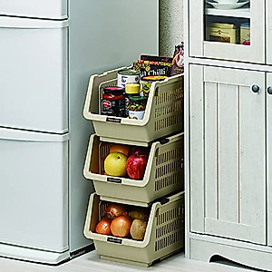 JapanBargain 3027, Japanese Stackable Storage Bin Kitchen Pantry Organizers Food Basket for Fruit Potato Condiments and Spices, Made in Japan