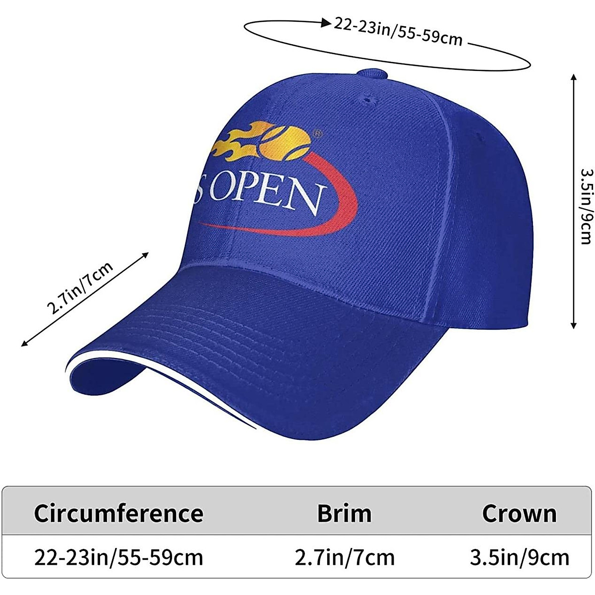 Us Open Tennis Sandwich Cap Unisex Classic Baseball Capunisex Adjustable Casquette Dad Hat Blue, One Size