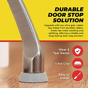 Replacement Rubber Tip for Kickdown / Drop Down Door Stop Holder, Grey, 5 Pack