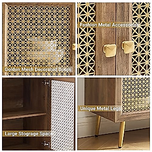 EDYO LIVING Sideboard Buffet Cabinet with Metal Grid Decorated Doors, Console Cabinet, Buffet Cabinet for Kitchen, Bar, Dining Room, Entryway 30.8”Wx15.8”Dx35”H Rustic Oak