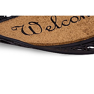 BirdRock Home Classic Welcome Brush Coir Doormat with Black Rubber Scroll Border, 24 x 36 Inch - Elegant Design