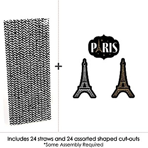 Big Dot of Happiness Stars Over Paris - Paper Straw Decor - Parisian Themed Party Striped Decorative Straws - Set of 24