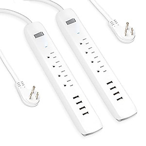 Iron Forge Cable 2 Pack of Surge Protector Power Strips with 4 USB Ports, 4 Electrical Outlets & 6 Ft White Extension Cord, 15A/1875W, ETL Listed