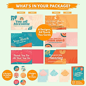 Decorably Employee Cards with Envelopes & Stickers - 24 Pack Employee Appreciation Cards with Envelopes & Stickers, Blank Appreciation Cards for Coworkers, 6x4in Employee Thank You Cards