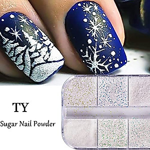 White Sugar Nail Glitter Powder for Christmas Snowflake Nails Design, Sandy Pigment Shiny 3D Candy Nail Art Sequins Winter Manicure Decorations Accessories.