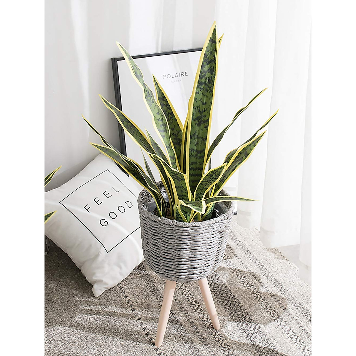 Beebel Artificial Snake Plant 22" Fake Sansevieria Potted Plants Plastic Greenery Perfect Faux Agave Plant for Home Garden Office Store Decoration