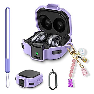 [with Lock] Armor Cover for Galaxy Buds Pro Case/Galaxy Buds 2 Case/Galaxy Buds Live Case,Shockproof PC+TPU Protective Cover for Samsung Buds 2/Buds Pro/Buds Live with Fashion Candy Keychain(Purple)