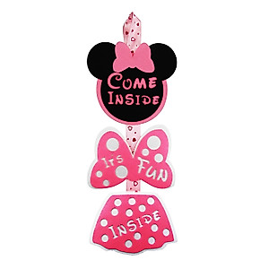 RORARO Minnie Mouse Theme Door Sign Come Inside Its Fun Inside Welcome Hanger For Girls Minnie Birthday Party Decorations Supplies Polka Dot Bowknot OH TWO DLES